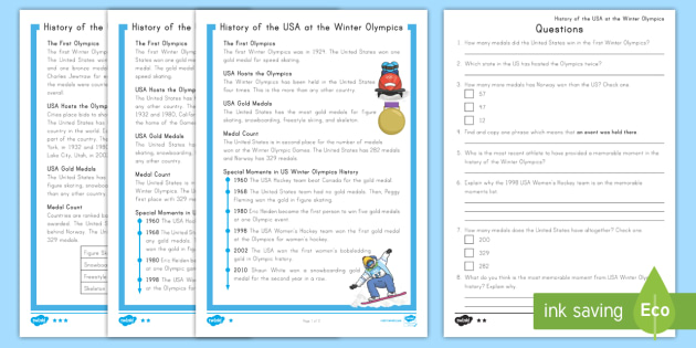 History of the USA at the Winter Olympics Differentiated Reading