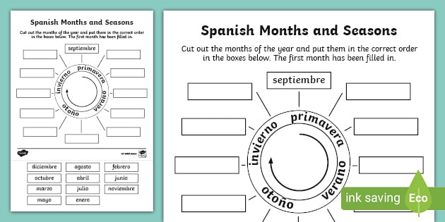 Spanish Months and Seasons Worksheet (teacher made)