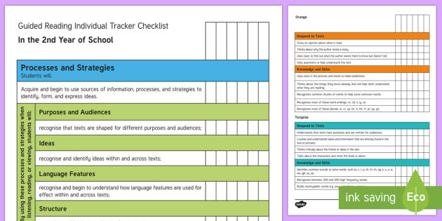 New Zealand 2nd Year of School Reading Individual Tracker Checklist