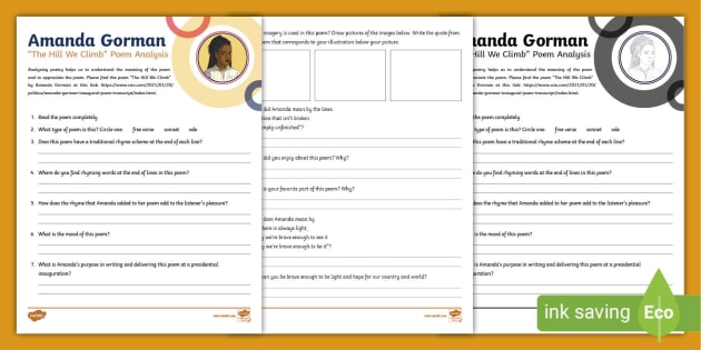 Amanda Gorman Inaugural Poem Analysis Exercise | Printable