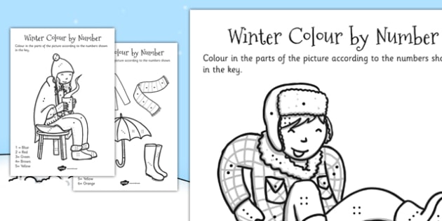 Winter colour by number | Activity sheet | Easy to print.