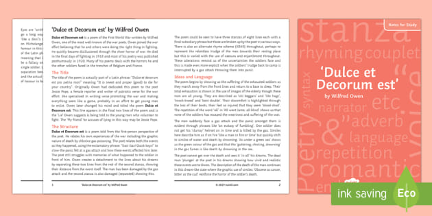GCSE Poetry Notes for Study - Dulce et Decorum est