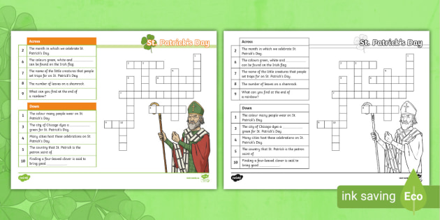 St. Patrick's Day Crossword Puzzle - Grades 4-7