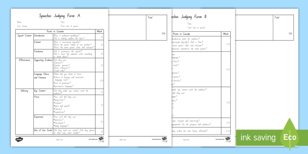 Speeches Judging Forms Checklist (teacher made)