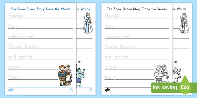 The Snow Queen Story Trace the Words Activity