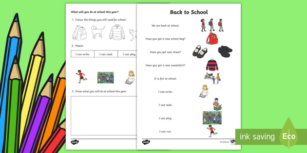 Back to School CfE Early Level Worksheet / Worksheet - back to school