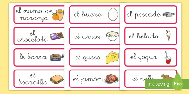 Tarjetas de vocabulario de comida (teacher made)