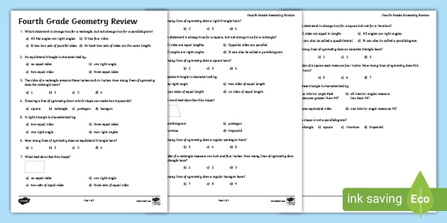 Fourth Grade Geometry Review Activity (teacher made)