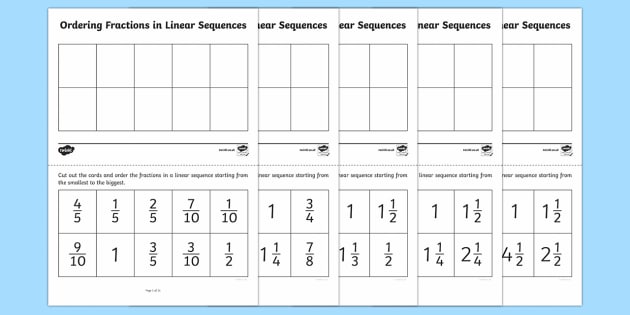 Ordering Fractions in Linear Sequences Activity