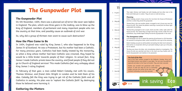 The Gunpowder Plot Differentiated Reading Comprehension Activity