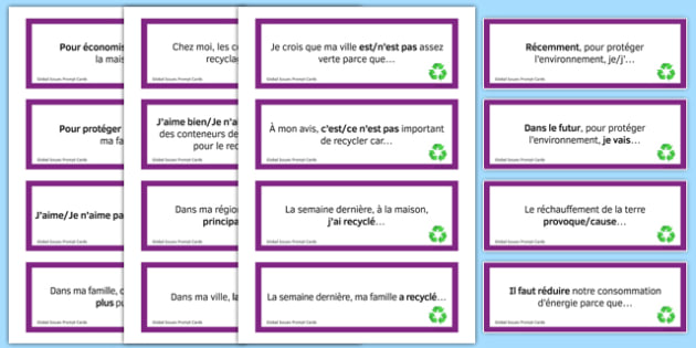 Global Issues Prompt Cards French (teacher made)