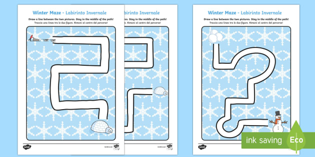 Winter Pencil Control Path Worksheet / Worksheet English/Italian