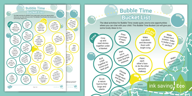 Bubble Time Bucket List (teacher made)