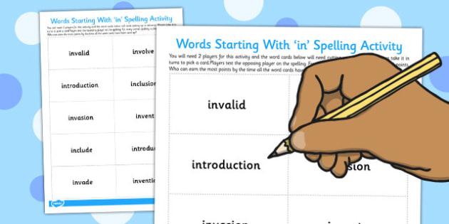 Spelling Test Game Words Beginning With 'in' (teacher made)