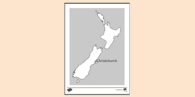 FREE! - New Zealand Map With Christchurch Colouring Sheet
