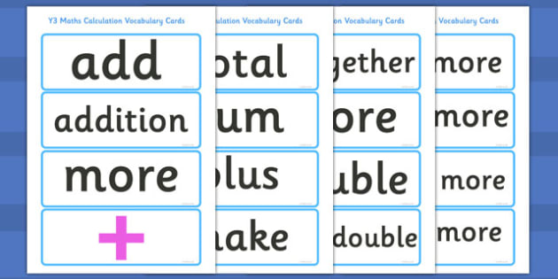 Grade 3 Maths Calculation Vocabulary Cards (teacher made)
