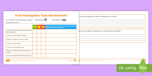 Pupil Voice - School Community - Food Investigation Team - Questionnaire