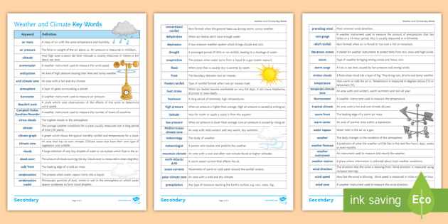 Weather and Climate: Keywords Glossary Activity