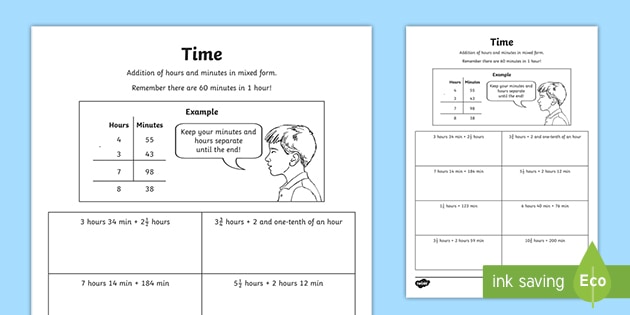 Addition Of Hours And Minutes In Mixed Form Worksheet Addition Of Hours And Minutes In Mixed Form Worksheet