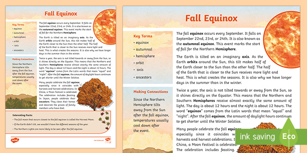 Fifth Grade Fall Equinox Fact File (teacher made)