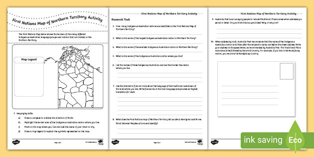 First Nations Map of Northern Territory Worksheet