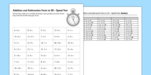 Addition And Subtraction Facts To 20 Art valley