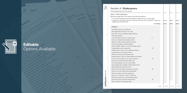 FREE! - Othello Exam Questions: A Level English Literature | Beyond