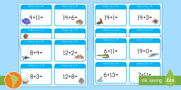 Addition up to 20 Cards English/Spanish - Addition up to 20 Cards