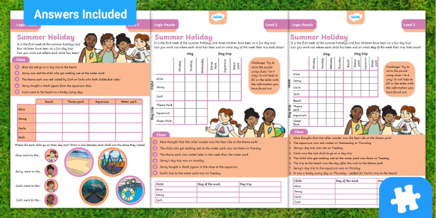 Summer Holiday Fun Logic Puzzle - Twinkl - Kids Puzzles