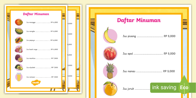 Indonesian Fruit Juice Drinks Menu (teacher made)