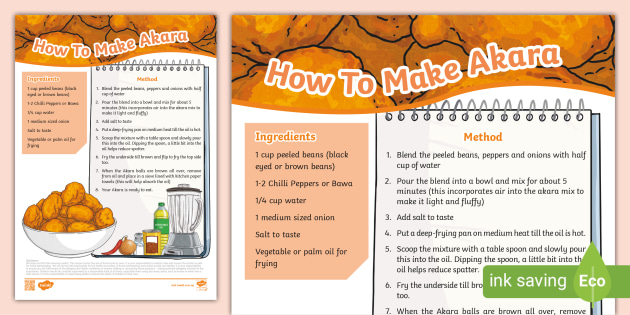 Akara (bean fritters) recipe card (teacher made)