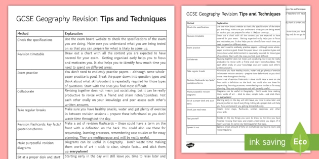 GCSE Geography Revision Tips and Techniques (teacher made)