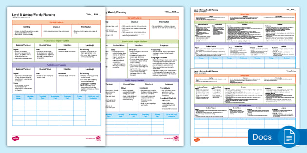 NZ Levels 1 to 4 Writing Weekly Plans Resource Pack