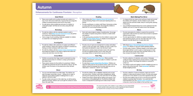 EYFS Autumn Continuous Provision Planning Ideas (Reception)