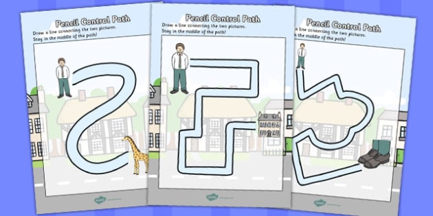 Giant Themed Pencil Control Path Worksheets