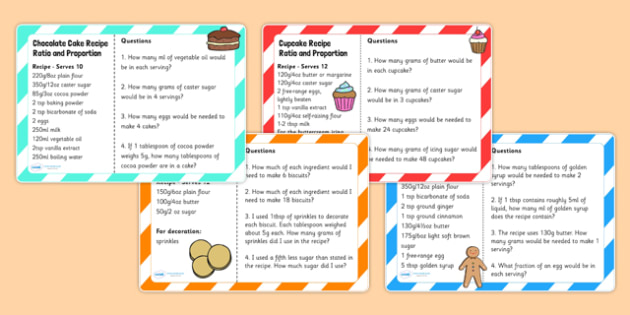 Recipe Ratio and Proportion Challenge Cards - data handling