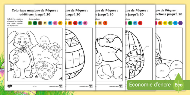 * NEW * Coloriage magique de Pâques : additions et soustractions jusqu'à 20