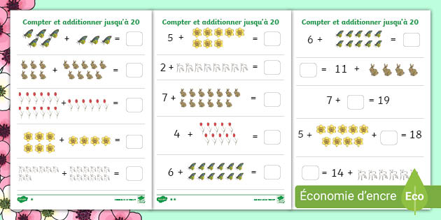 Activité différenciée pour compter et additionner jusqu'à 20 : le printemps