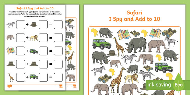 👉 Safari I Spy and Add to 10 (teacher made)