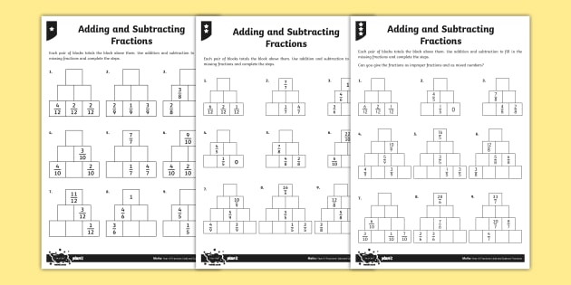 Adding Subtracting Fractions Worksheets Ks3 Add And Subtract Fractions