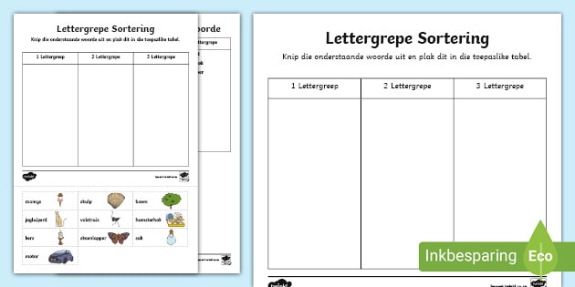 Lettergrepe Sorteer Aktiwiteit (teacher made)
