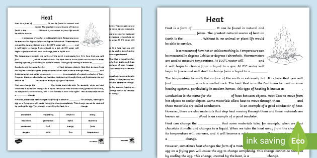 Heat cloze | Worksheet resource | Easy to print