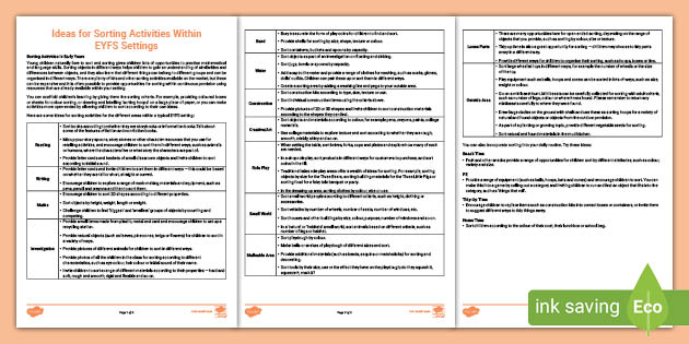 👉 Ideas for Sorting Activities within EYFS Settings