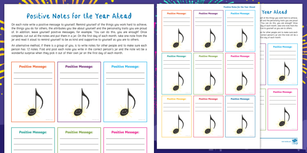 Staff Wellbeing Positive Notes for the Year Ahead Activity