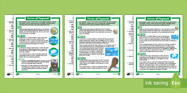 Methods of Payment Differentiated Reading Comprehension