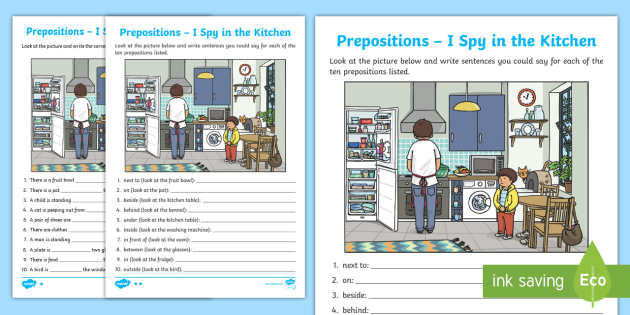 Prepositions I Spy in the Kitchen Differentiated Worksheets