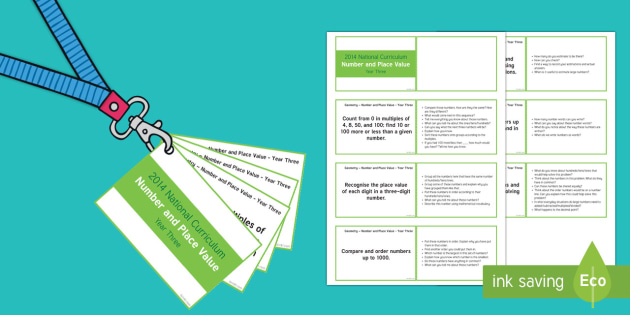 Lanyard Sized Number and Place Value Objectives Cards