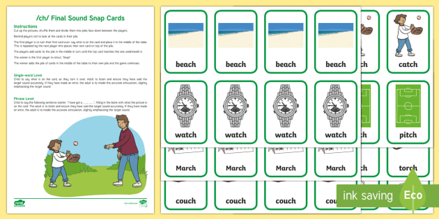 /ch/ Final Sound Snap Cards Worksheet (teacher made)