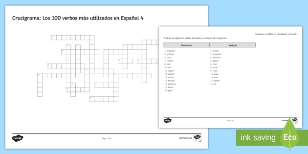 100 High Frequency Verbs 4 Crossword Spanish