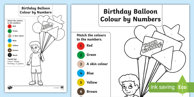 FREE! - Birthday Balloon Colour By Number (teacher made)